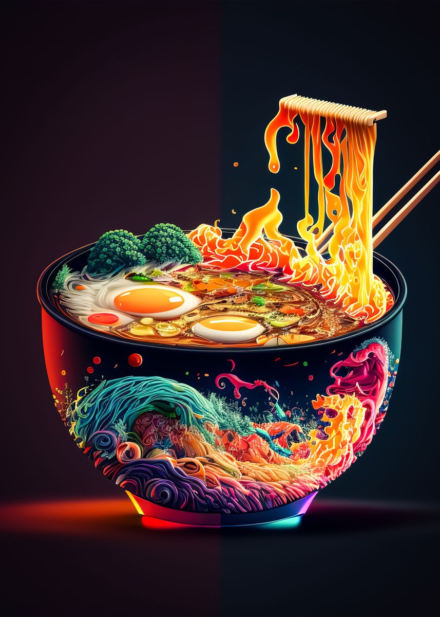 'ramen japan neon food' Poster, picture, metal print, paint by Daniaal ...
