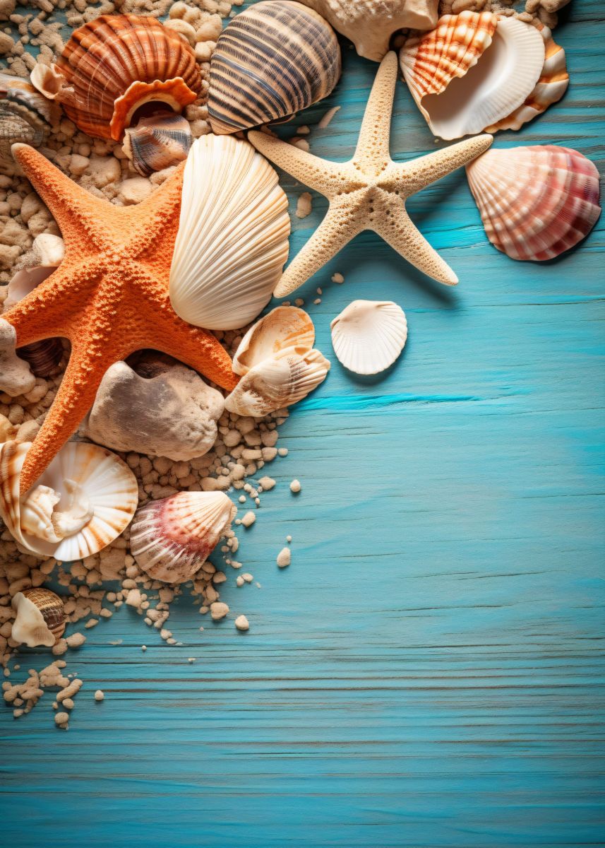 'shells blue ' Poster, picture, metal print, paint by Marc Kunze | Displate