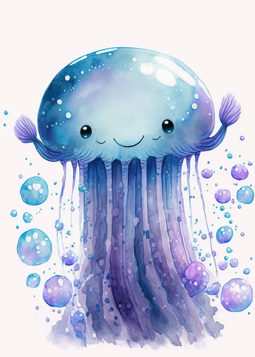 'Jellyfish Cute' Poster, picture, metal print, paint by Sohail Rees ...