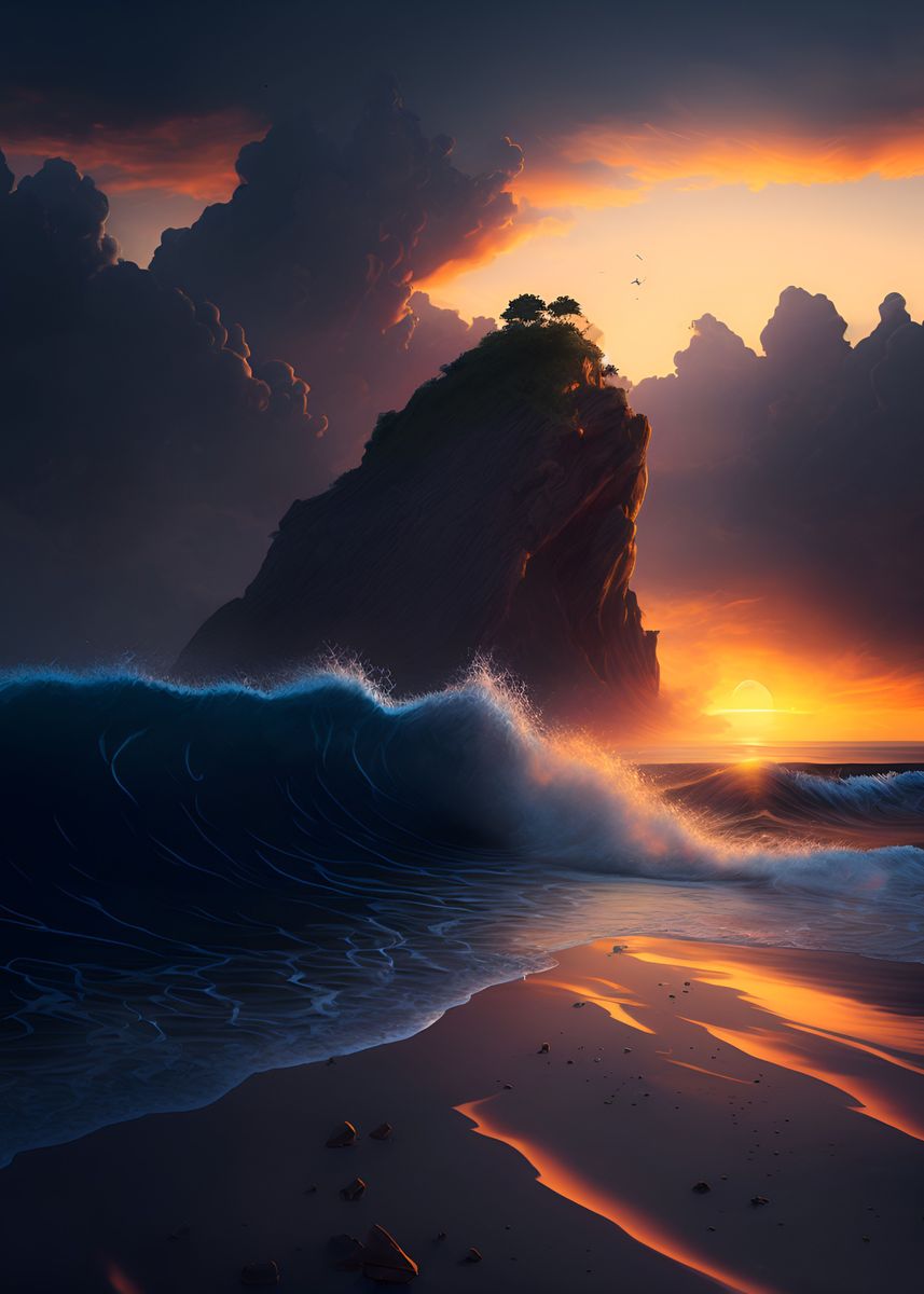 'Sunset Beach Paradise' Poster by jodotodesign | Displate