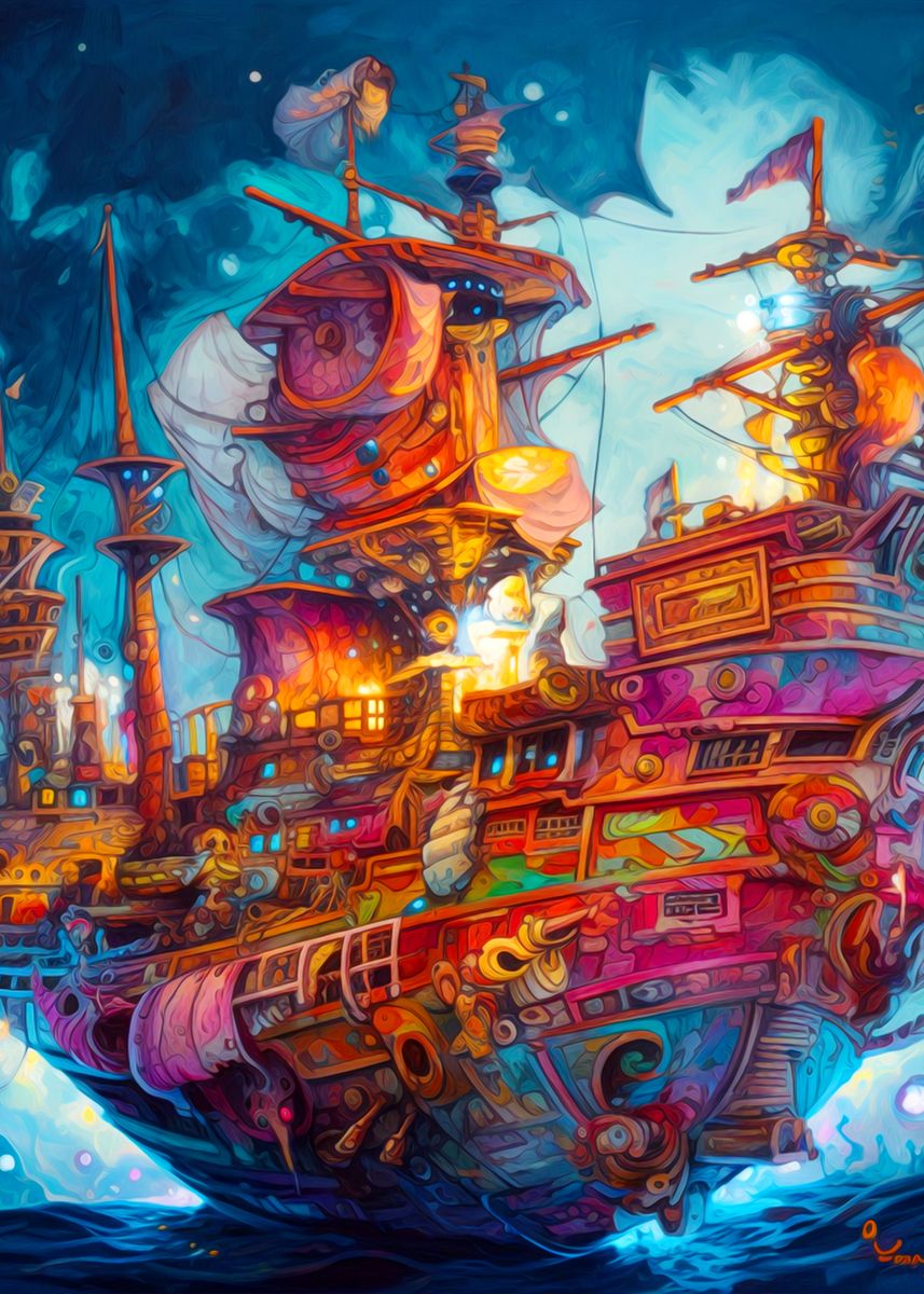 'Colorful Ocean Ship' Poster, picture, metal print, paint by stu art ...