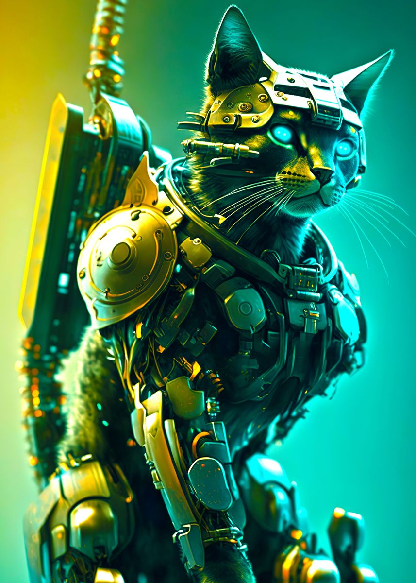 'cyber cat' Poster, picture, metal print, paint by TsabitQeis | Displate
