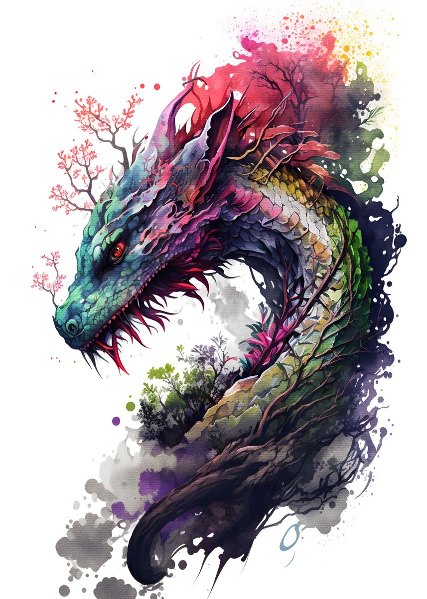 'Dragon Floral ' Poster, picture, metal print, paint by Horace Laura ...