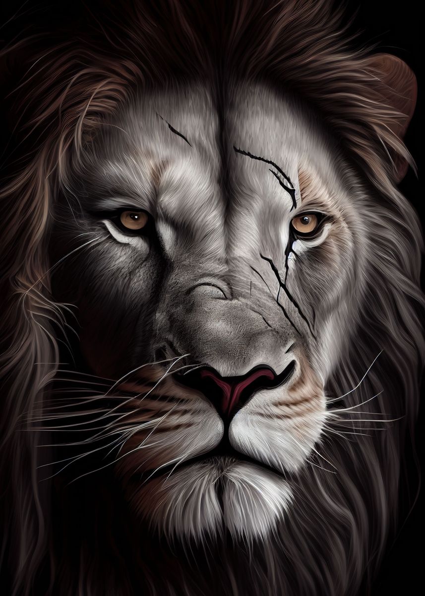 'Angry Lion Face Animal' Poster, picture, metal print, paint by ...
