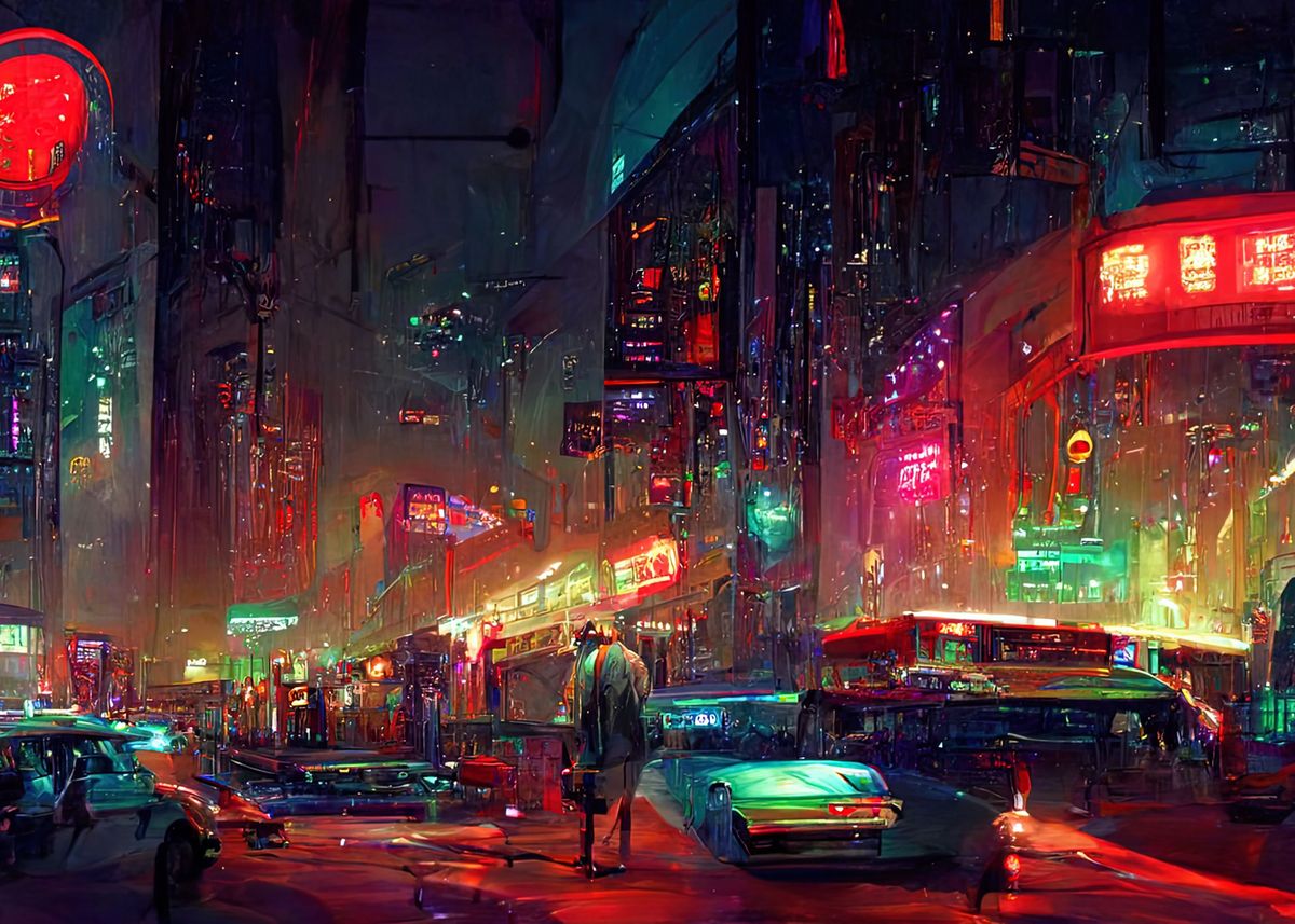 'Cyberpunk neon city' Poster by 80s Retro | Displate