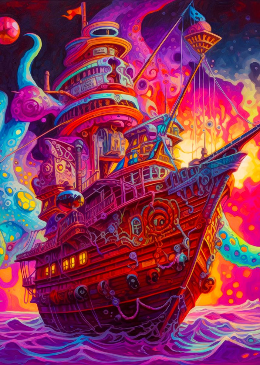 'Colorful Ocean Ship' Poster, picture, metal print, paint by stu art ...