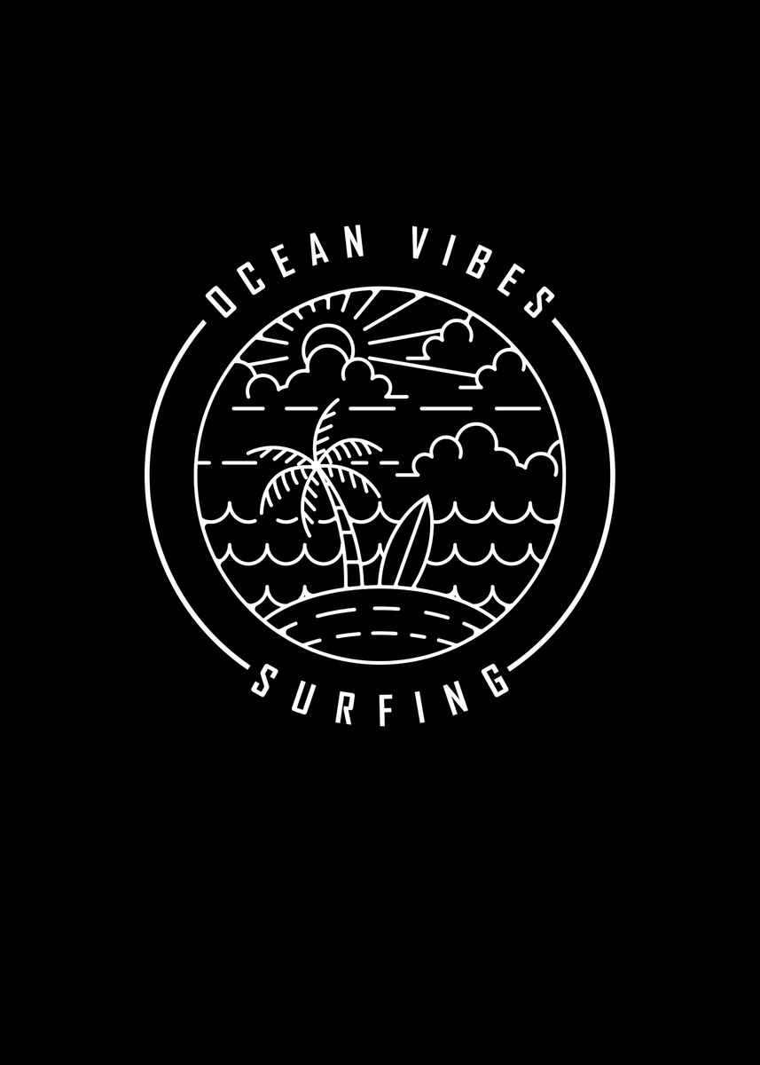'Ocean Vibes Surfing' Poster, picture, metal print, paint by ...