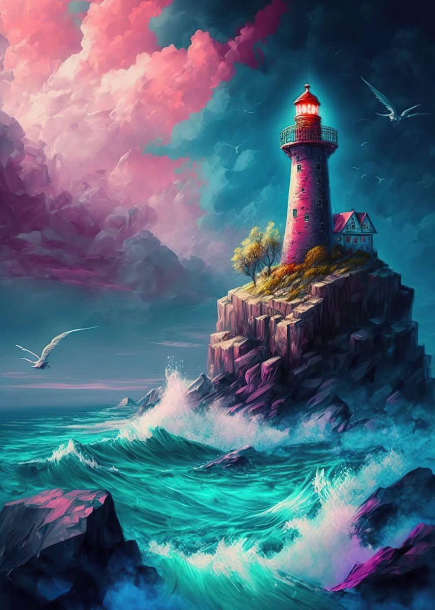 'Coastal lighthouse' Poster, picture, metal print, paint by Siobhan ...