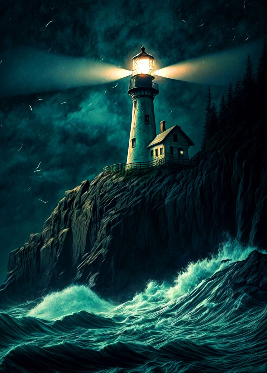 'Fantasy Lighthouse' Poster, picture, metal print, paint by huy bui | Displate