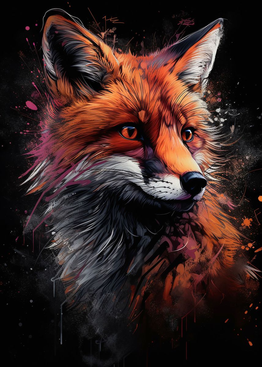 'Colorful Red fox head' Poster, picture, metal print, paint by Nathan ...