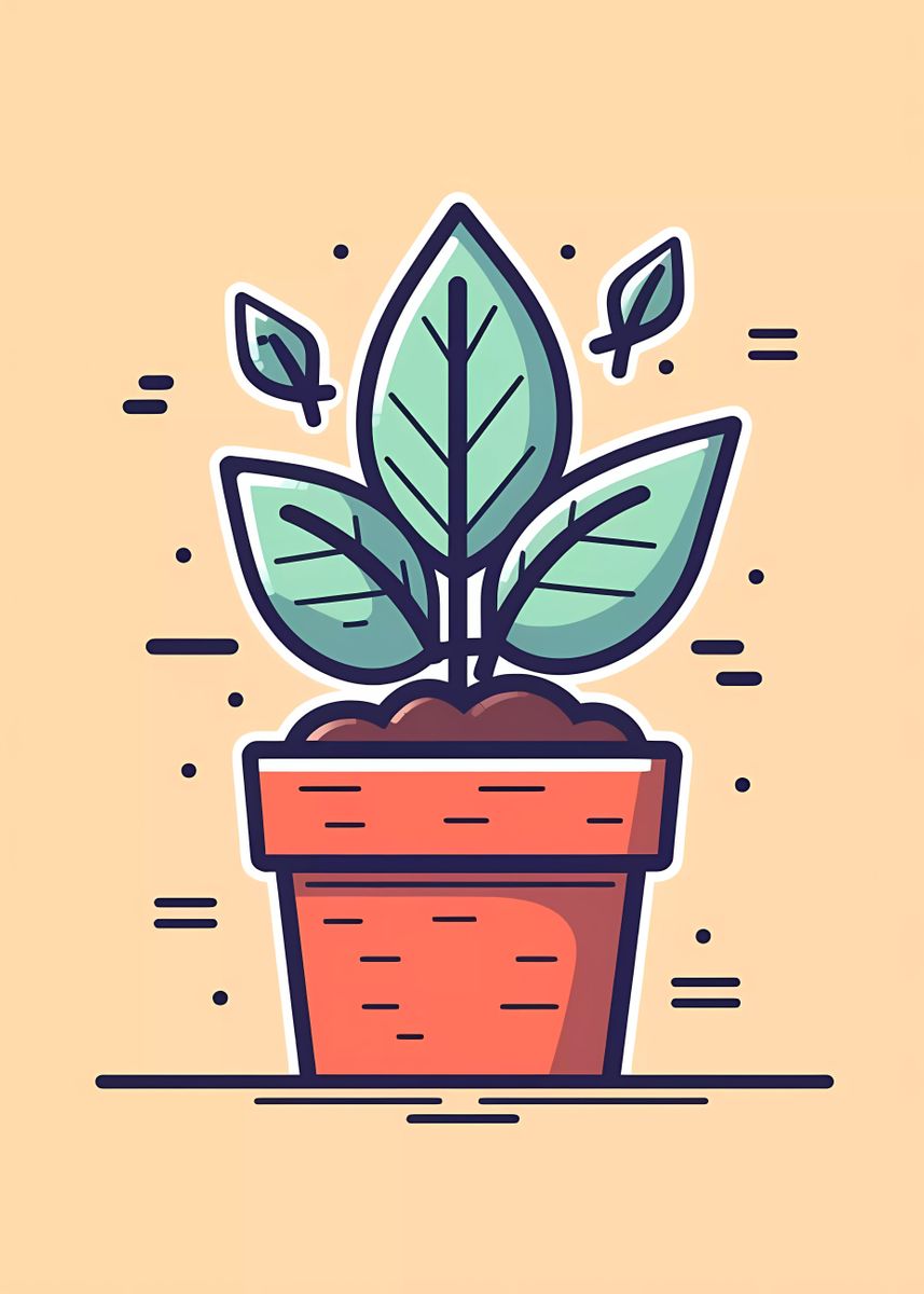 'Cute Minimalist Pot Plant' Poster, picture, metal print, paint by ...