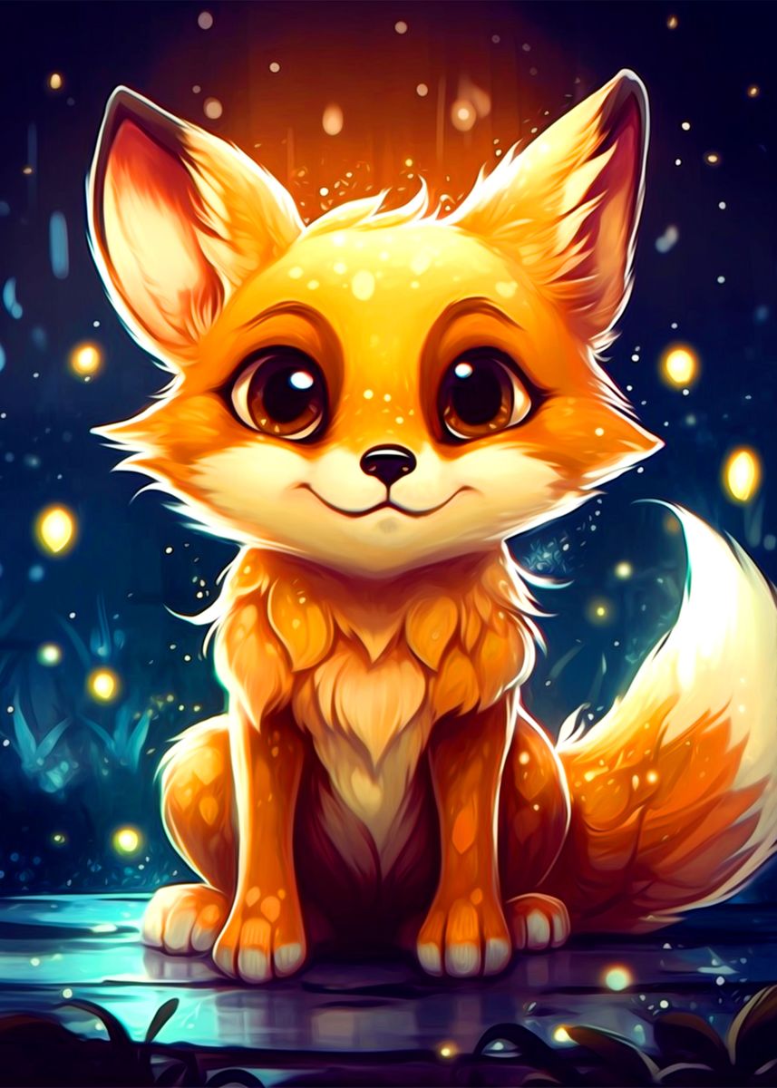 'Cute Fox' Poster, picture, metal print, paint by thanh tras | Displate