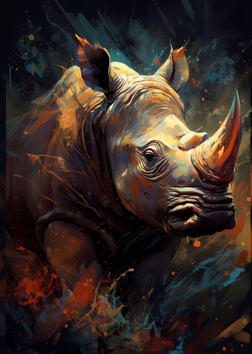 'Rhino Mystical beings' Poster, picture, metal print, paint by ...
