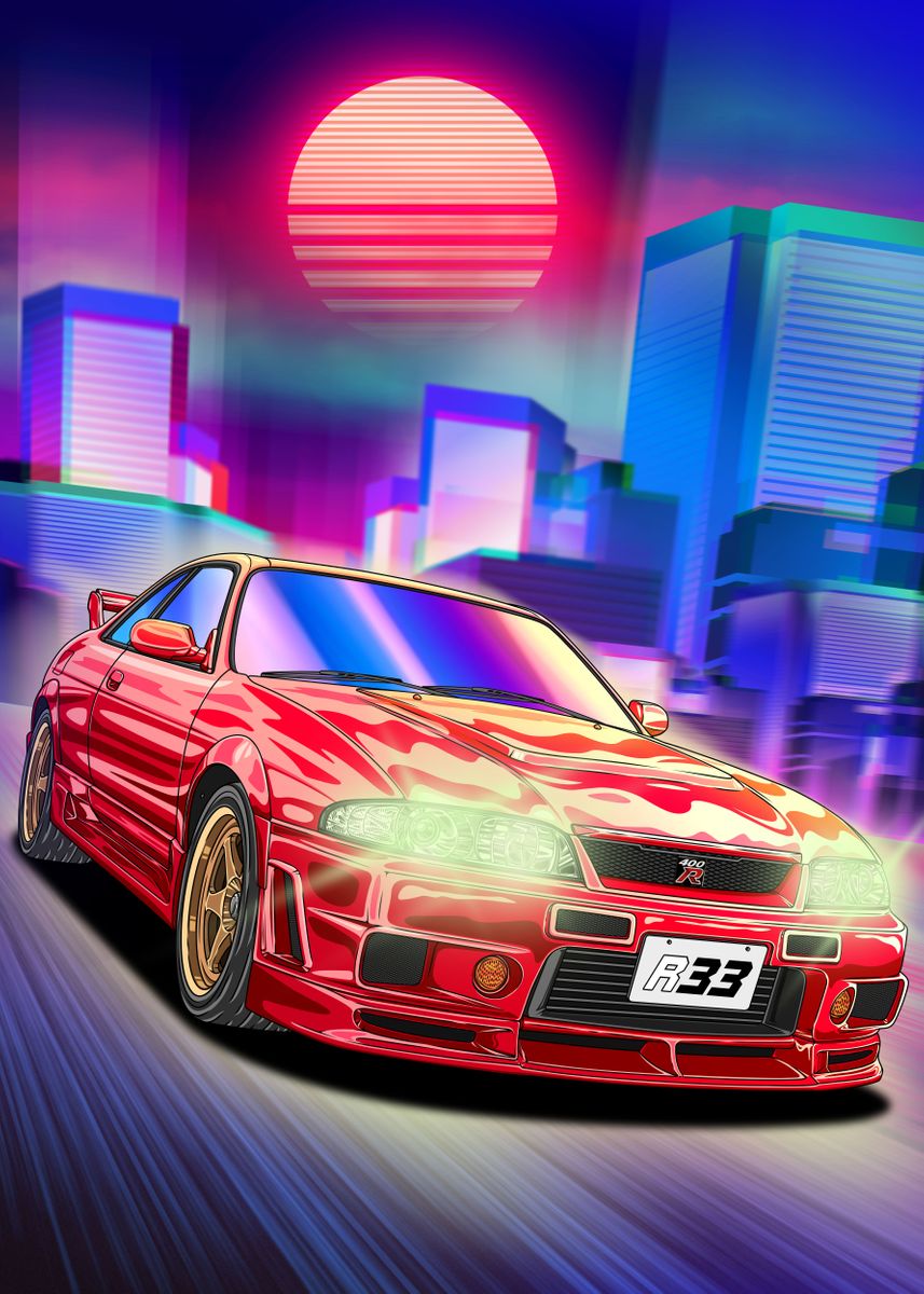 'Outrun Skyline GTR R33' Poster, picture, metal print, paint by Navin ...