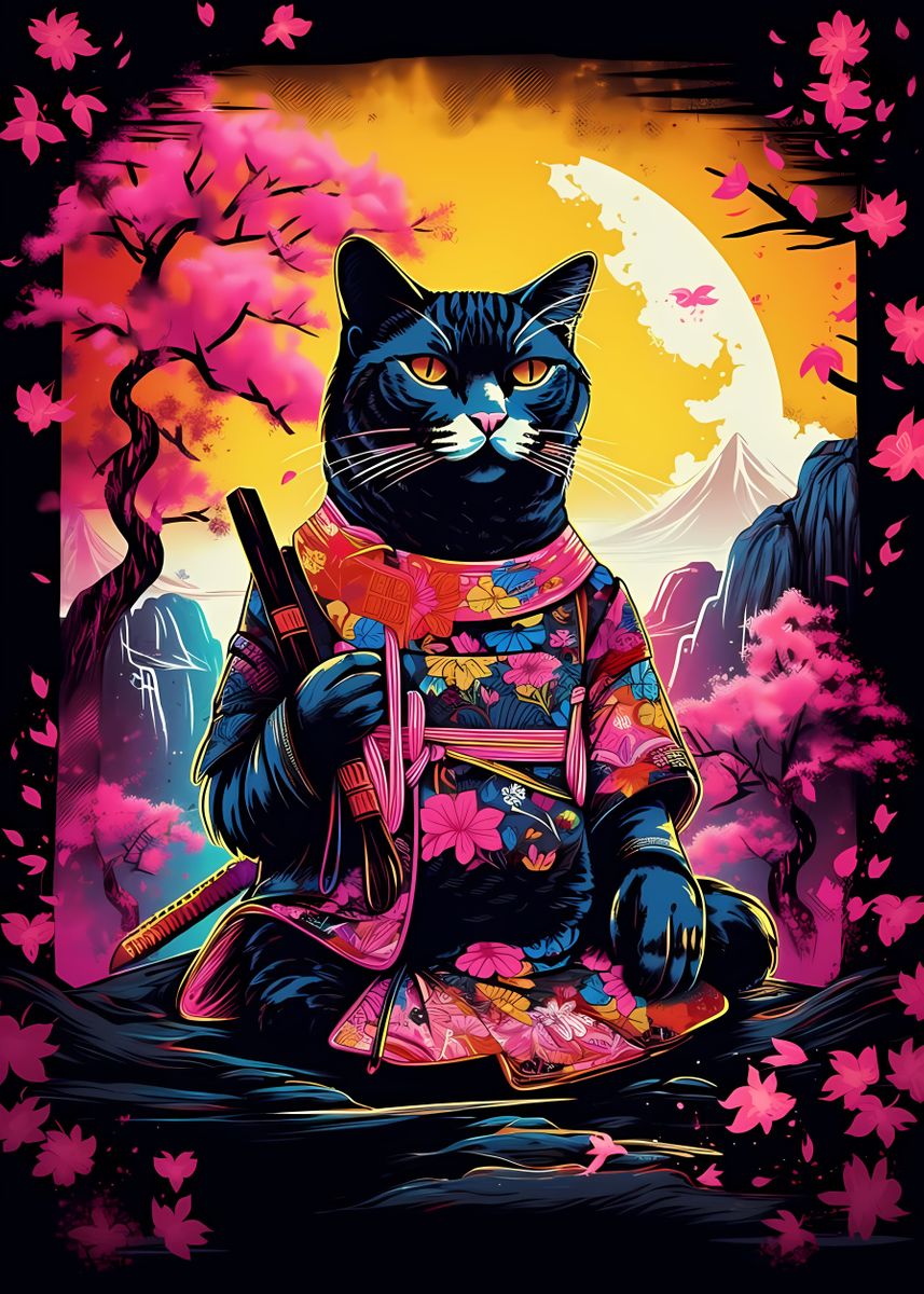 'Colorful Cat Japanese' Poster, picture, metal print, paint by ARB ...