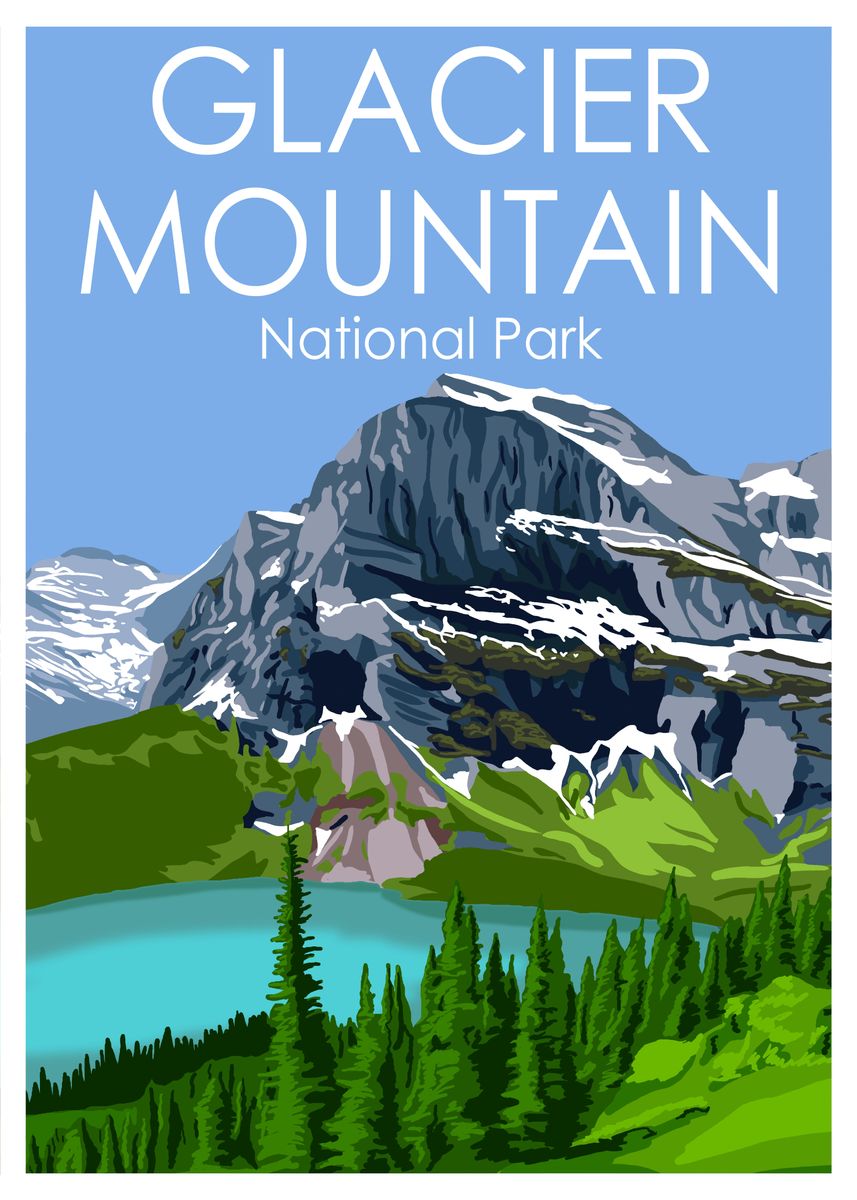 'Glacier Mountain' Poster, picture, metal print, paint by OmegaArt ...
