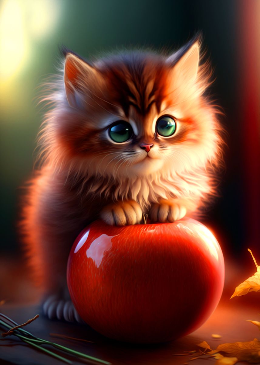 'Cute Cat' Poster, picture, metal print, paint by davisd lee | Displate