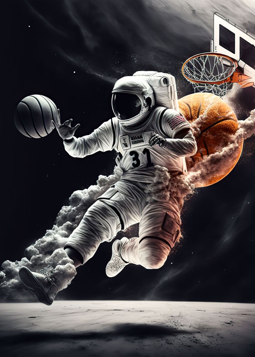 'Astronaut Basketball Space' Poster, picture, metal print, paint by ...