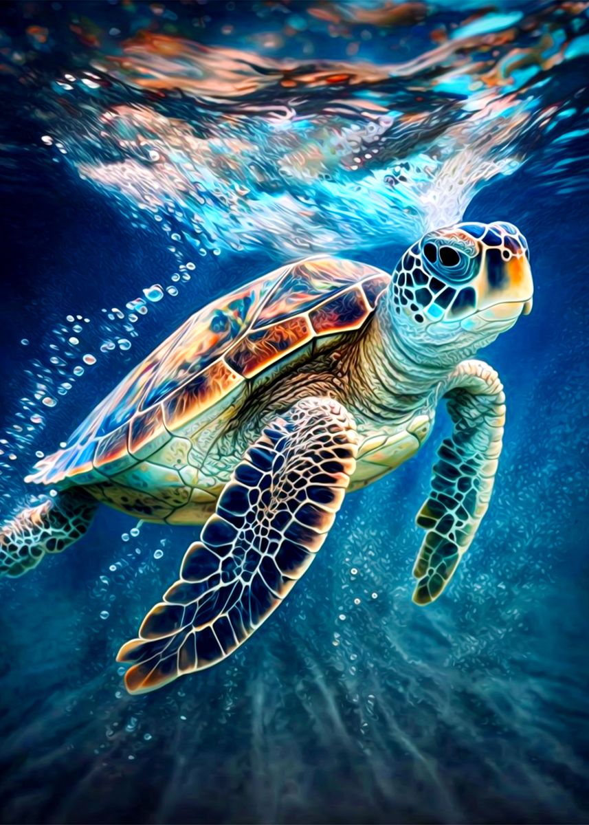 'Ocean Turtle' Poster, picture, metal print, paint by Eleon Mailer ...