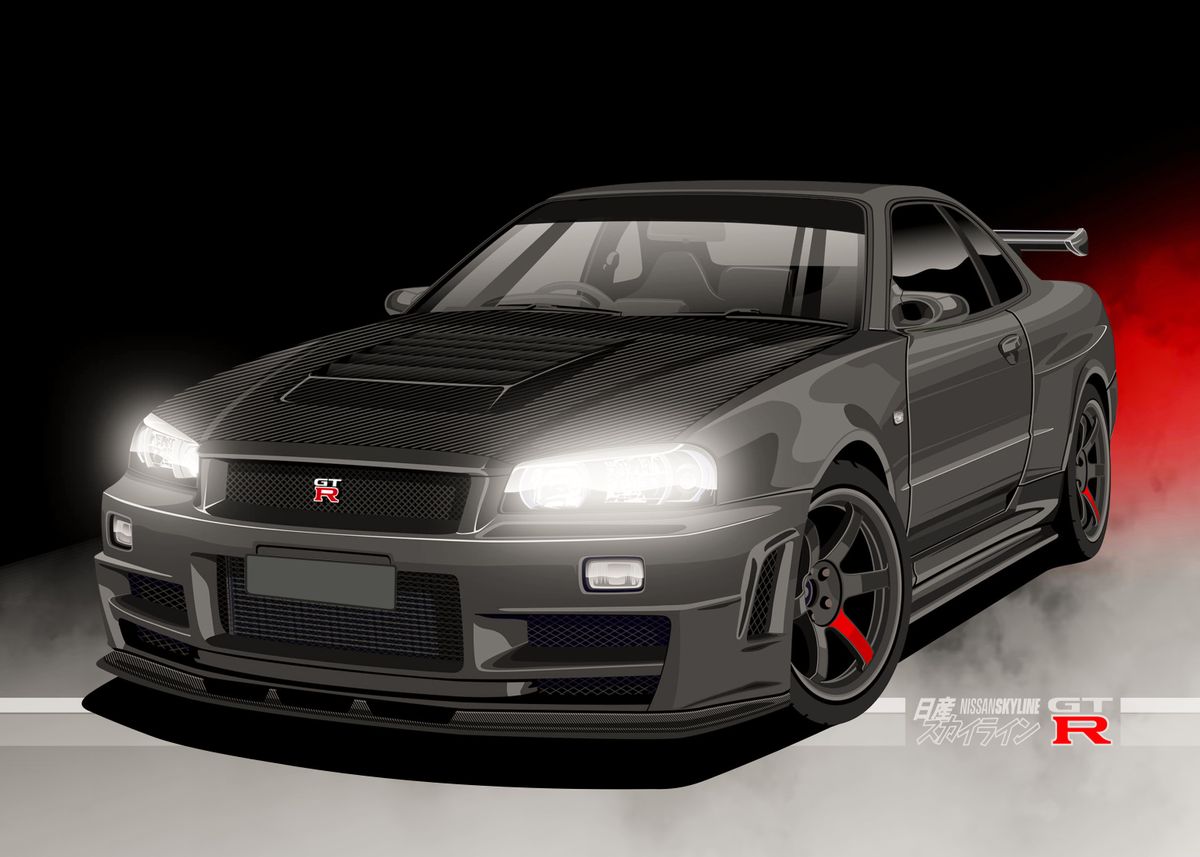 'SMOKEY GTR R34 SKYLINE' Poster by Flux Lab | Displate