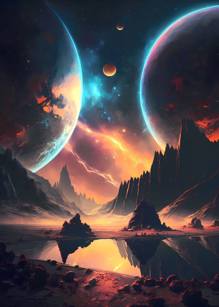 'Planet Connection Lake' Poster, picture, metal print, paint by Luong ...