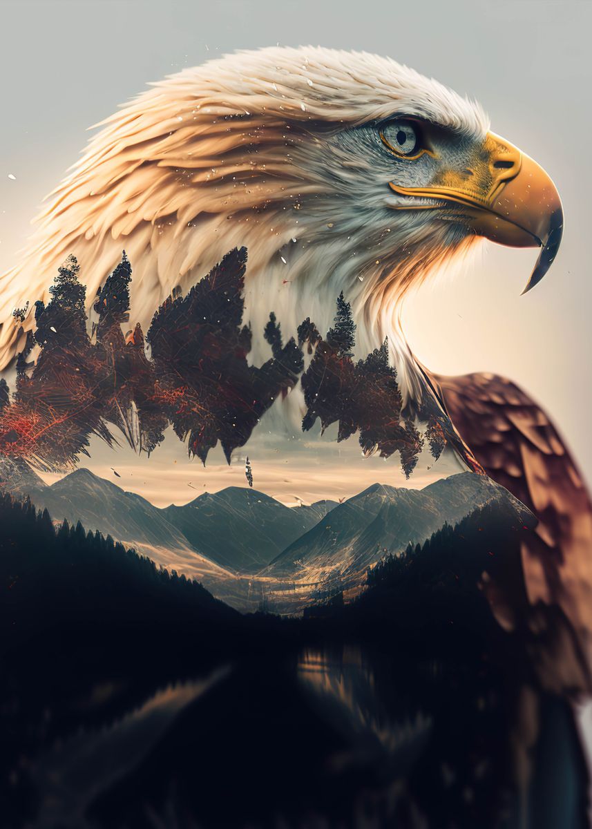 'eagle double exposure' Poster, picture, metal print, paint by Chloe ...
