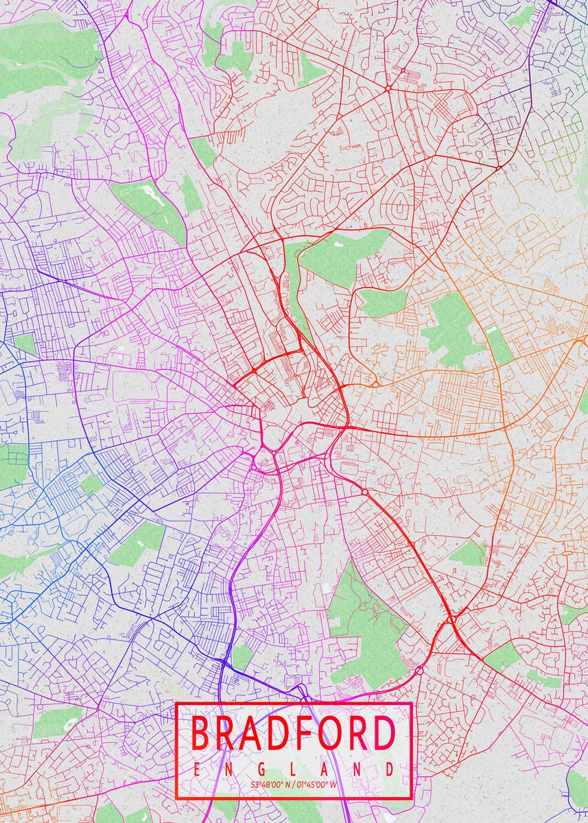 'Bradford City Map Colorful' Poster, picture, metal print, paint by ...