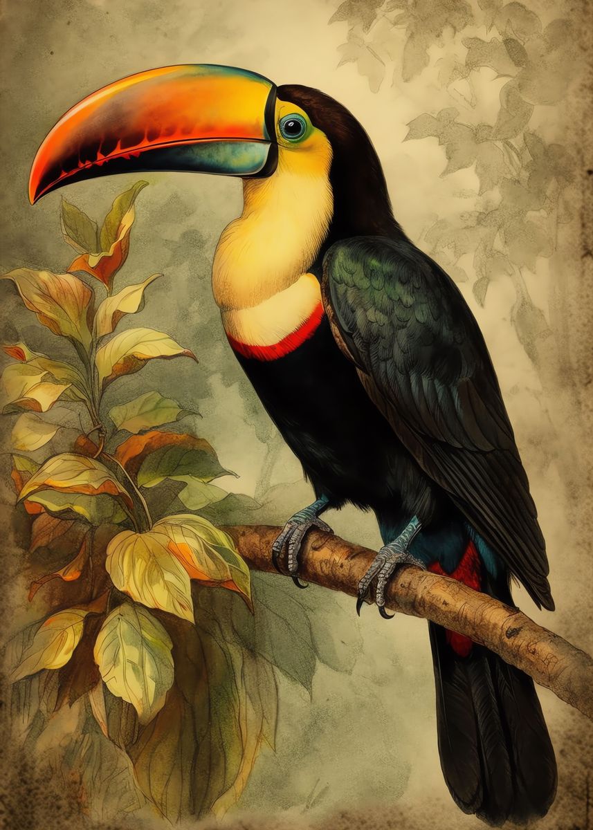'Vintage Toucan' Poster, picture, metal print, paint by Art Concept ...