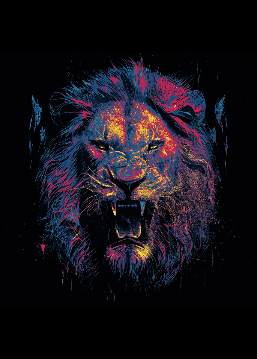 'Roaring Lion' Poster, picture, metal print, paint by Adam | Displate