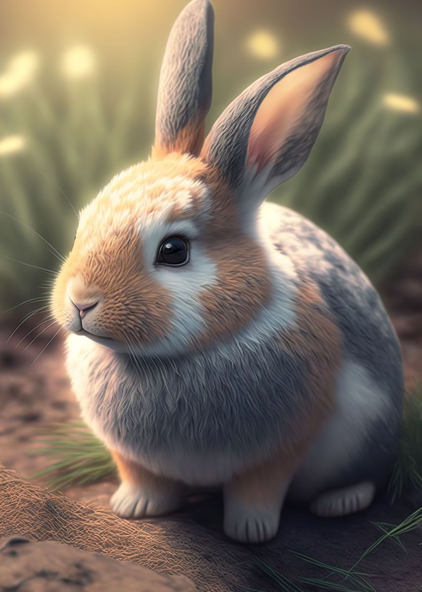 'cute rabbit ' Poster, picture, metal print, paint by Elysia | Displate