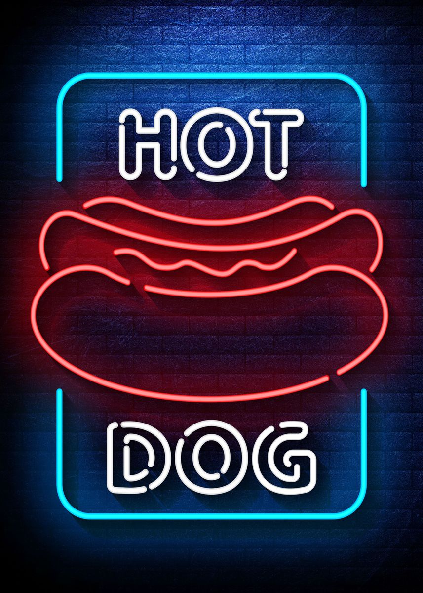'Hot Dog' Poster, picture, metal print, paint by Moon Calendar Studio ...