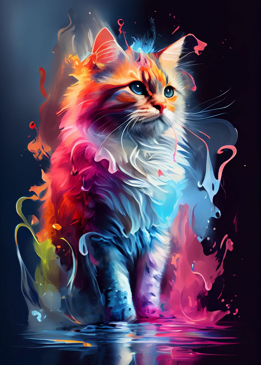 'Cat Colorful' Poster, picture, metal print, paint by DecoyDesign ...