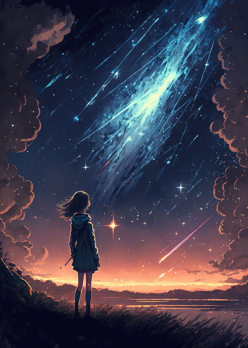 'Girl Stars Beautiful' Poster, picture, metal print, paint by Jena ...