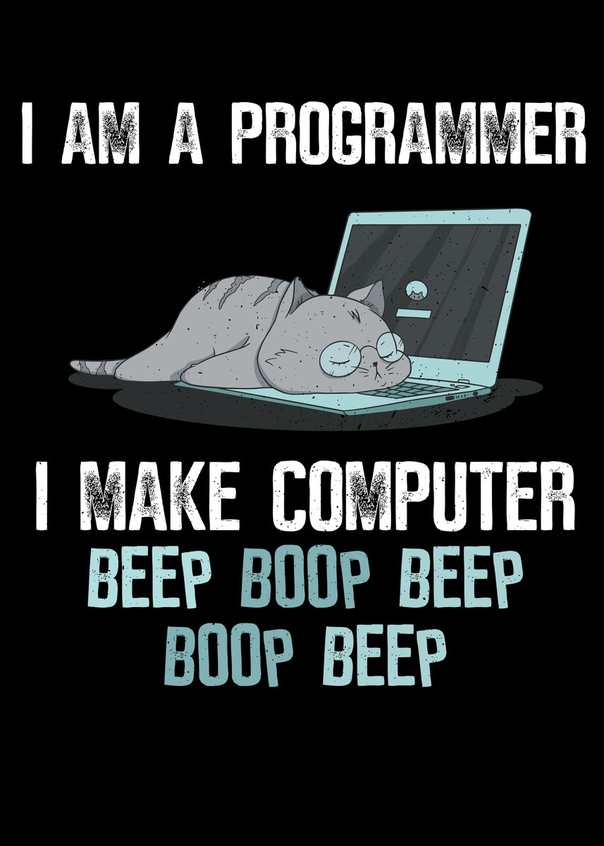 'Software developer cat ' Poster, picture, metal print, paint by Chris ...