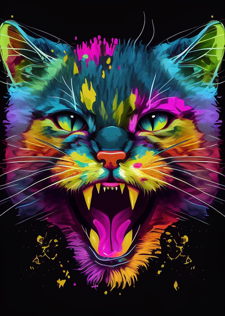 'Colorful Cat Cute Feline' Poster, picture, metal print, paint by ...