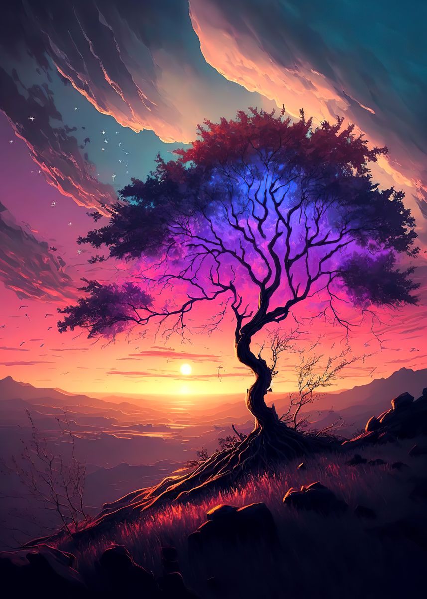 ' Anime Sunset Scenery ' Poster, picture, metal print, paint by Elly ...