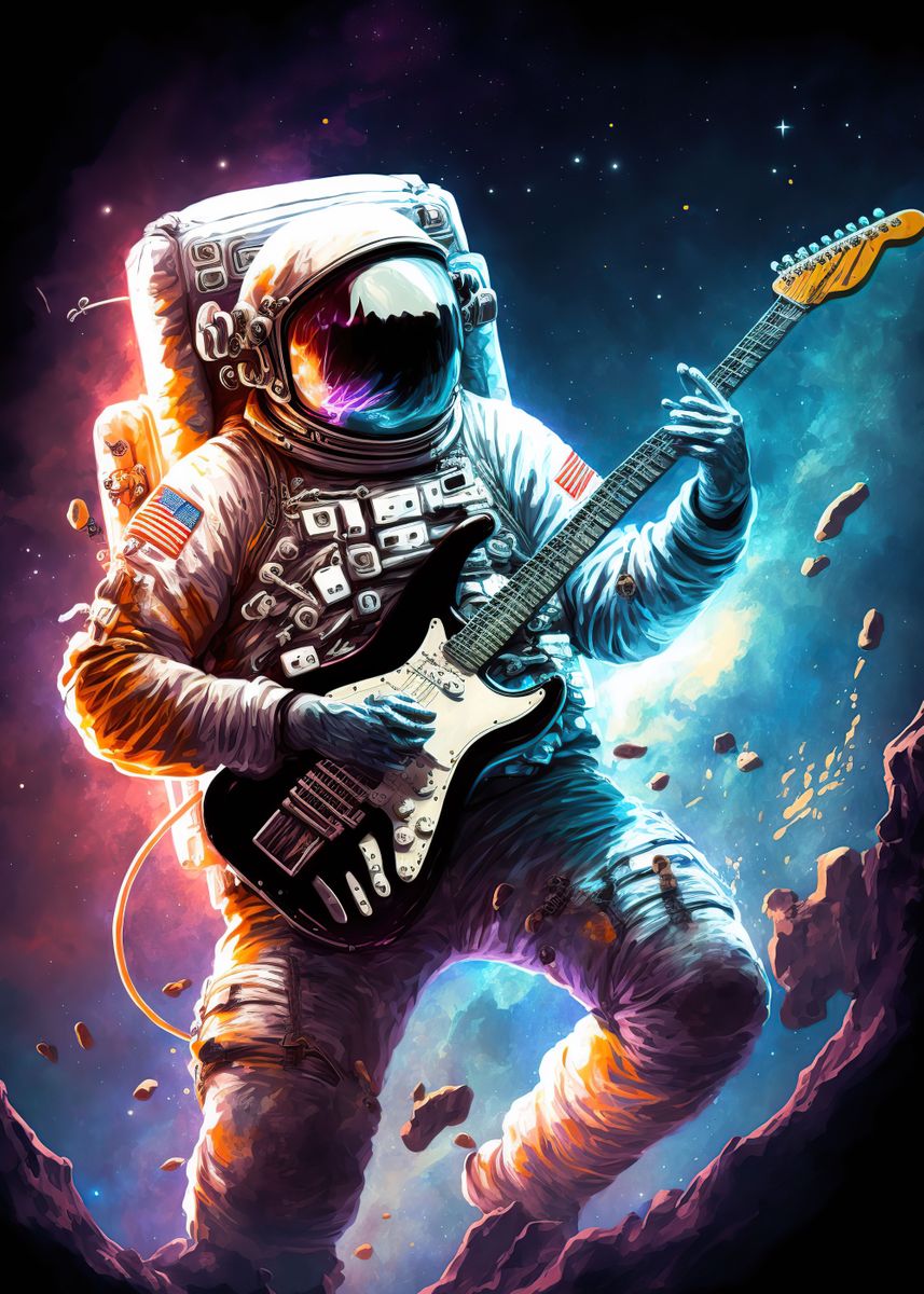 'Astronaut playing guitar' Poster, picture, metal print, paint by ...