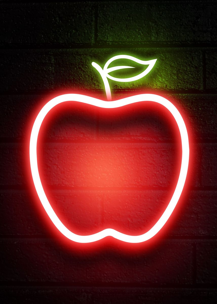'Apple fruit neon sign' Poster, picture, metal print, paint by Kitty ...