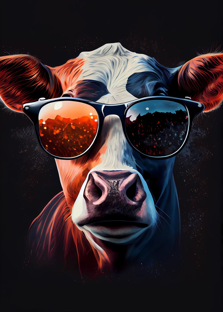 'Cow With Sun Glasses' Poster by FavoritePlates | Displate
