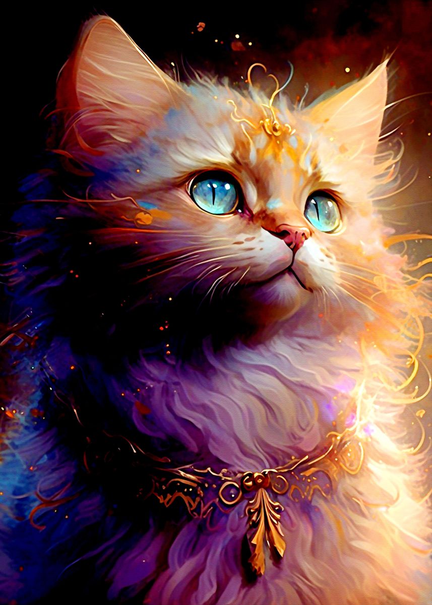 'Cute Cat' Poster, picture, metal print, paint by davisd lee | Displate
