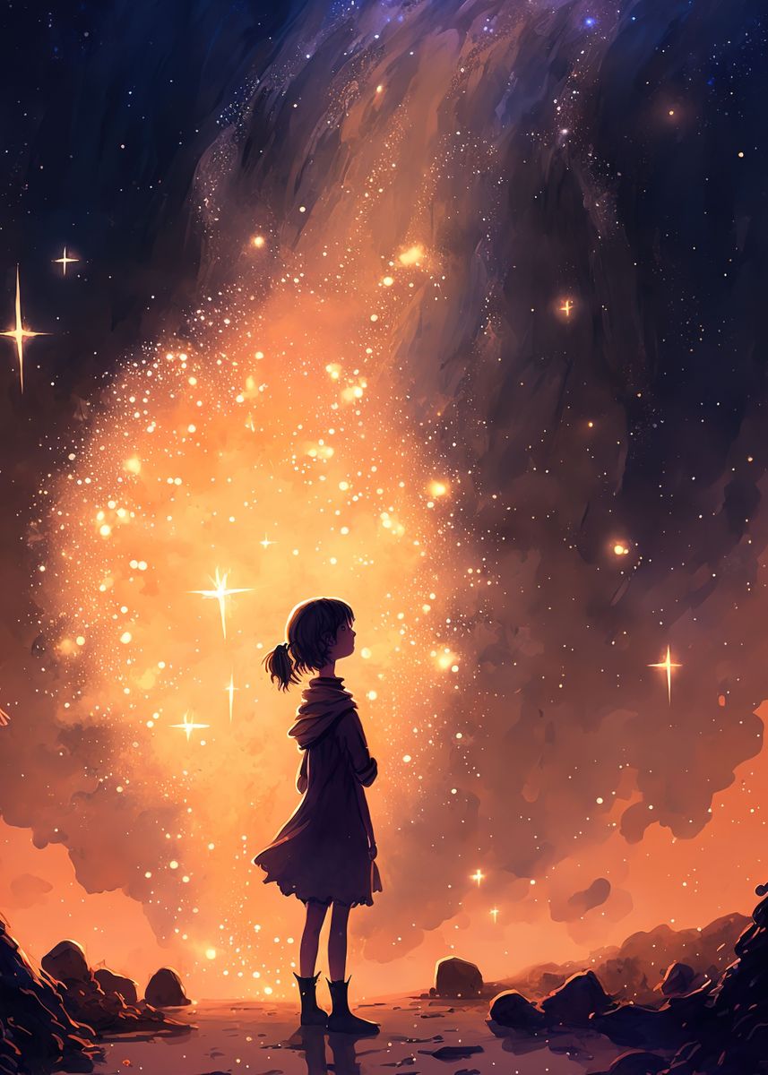 'Girl Stars Beautiful' Poster, picture, metal print, paint by Jena ...