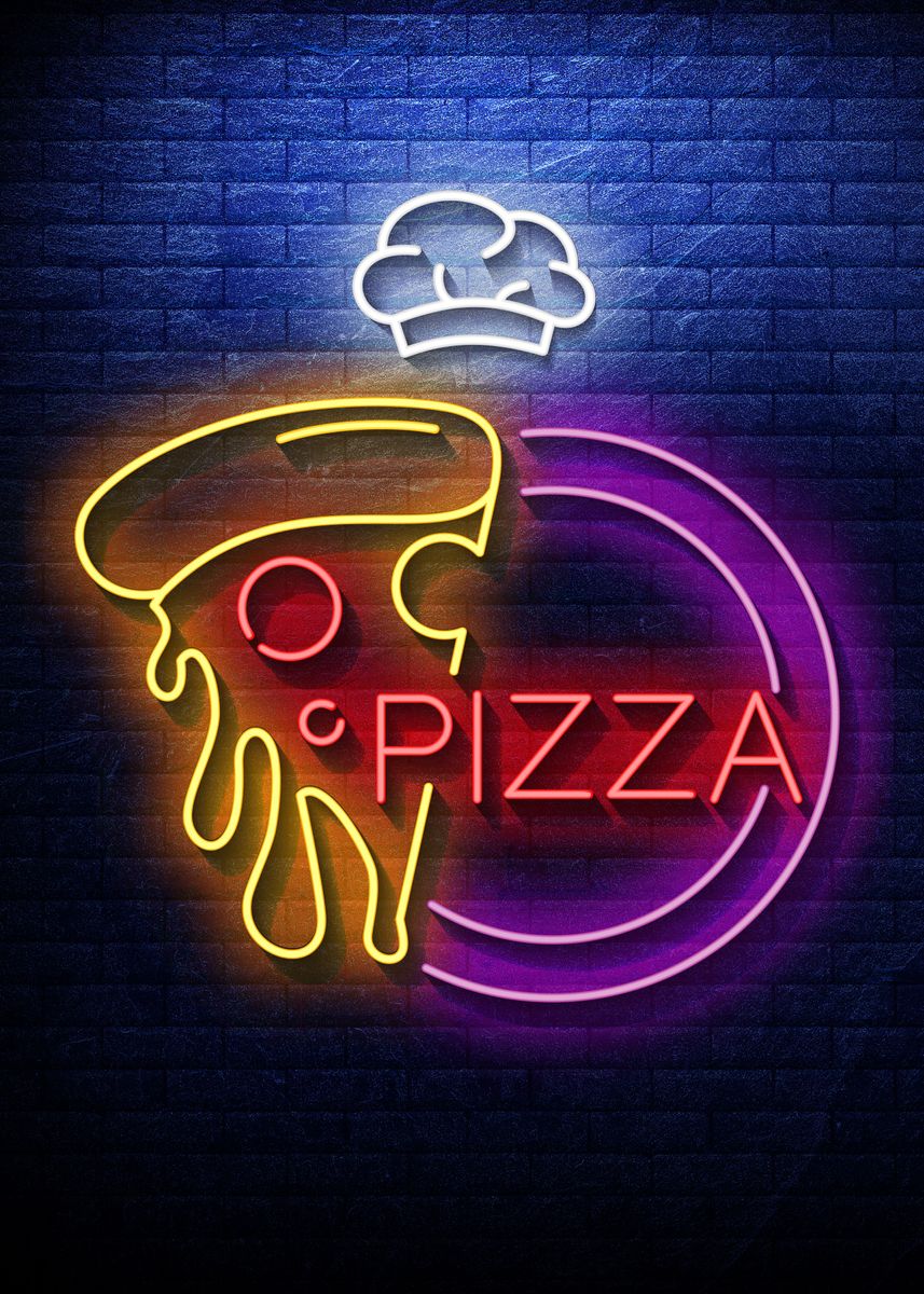 'Pizza Neon food sign' Poster by Moon Calendar Studio | Displate