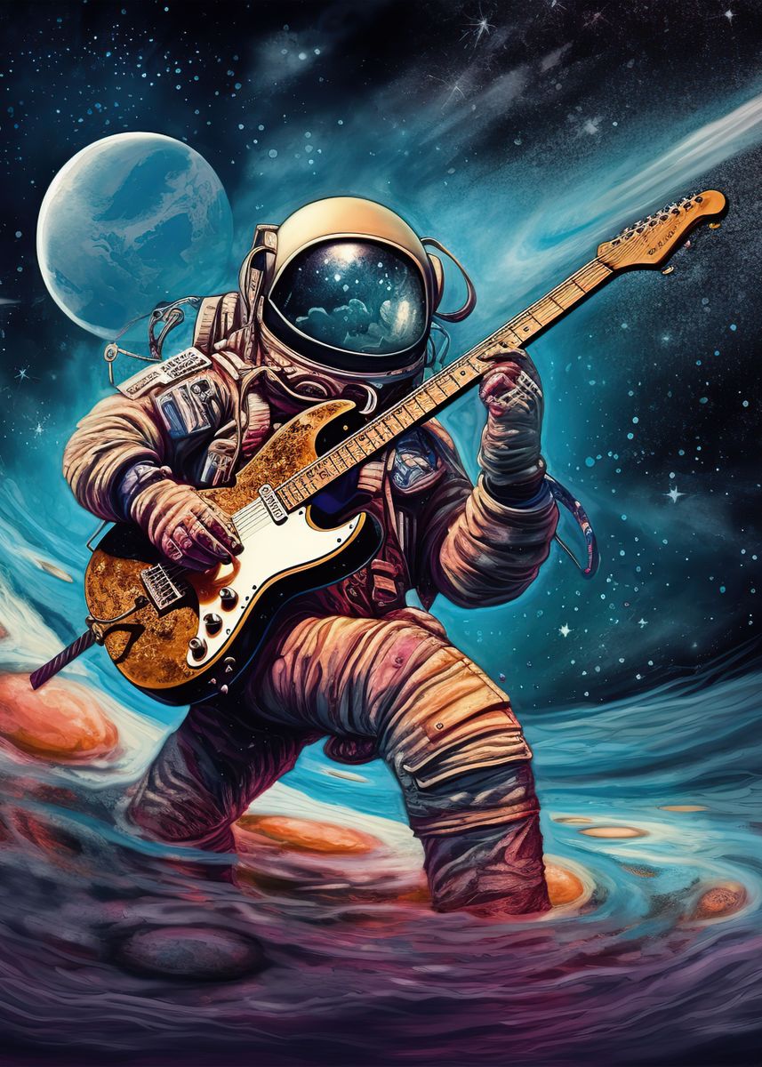 'Astronaut playing guitar' Poster, picture, metal print, paint by ...