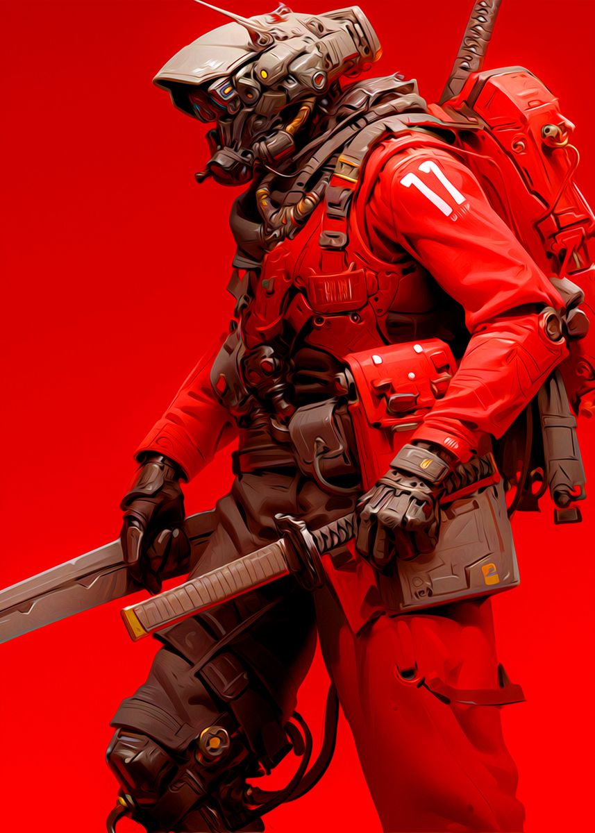 'Red Cyborg Warrior' Poster, picture, metal print, paint by minh Vuong ...