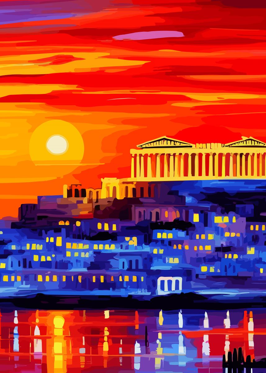 'Athens At Sunset Cool Art' Poster by Art Ofphotos | Displate