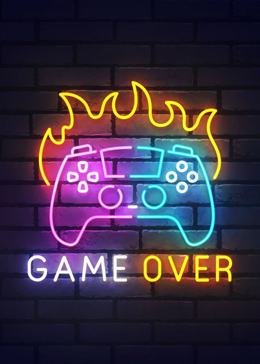 'Game Over Neon Gaming' Poster, picture, metal print, paint by Bailey ...