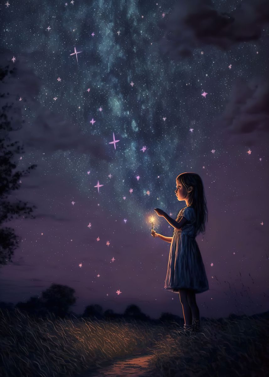 'Girl Stars Beautiful' Poster, picture, metal print, paint by Jena ...