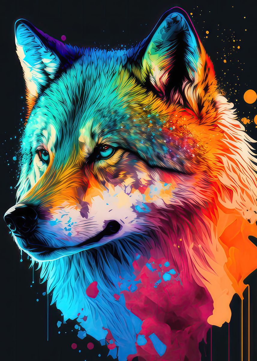 'Colourful Wolf' Poster, picture, metal print, paint by Wolf Design ...