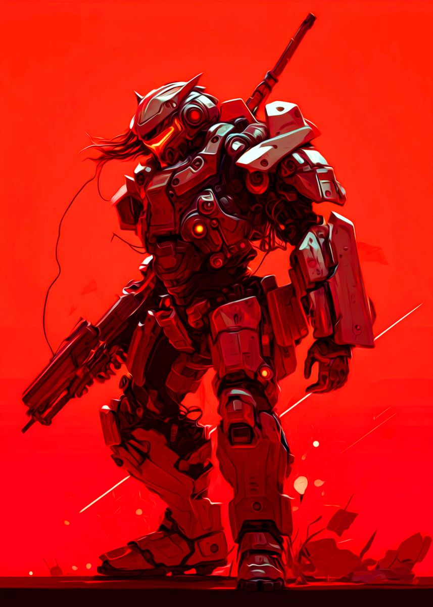 'Red Cyborg Warrior' Poster, picture, metal print, paint by minh Vuong ...