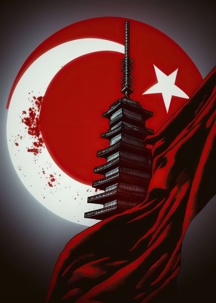 'Red Moon Japan' Poster, picture, metal print, paint by Anime | Displate